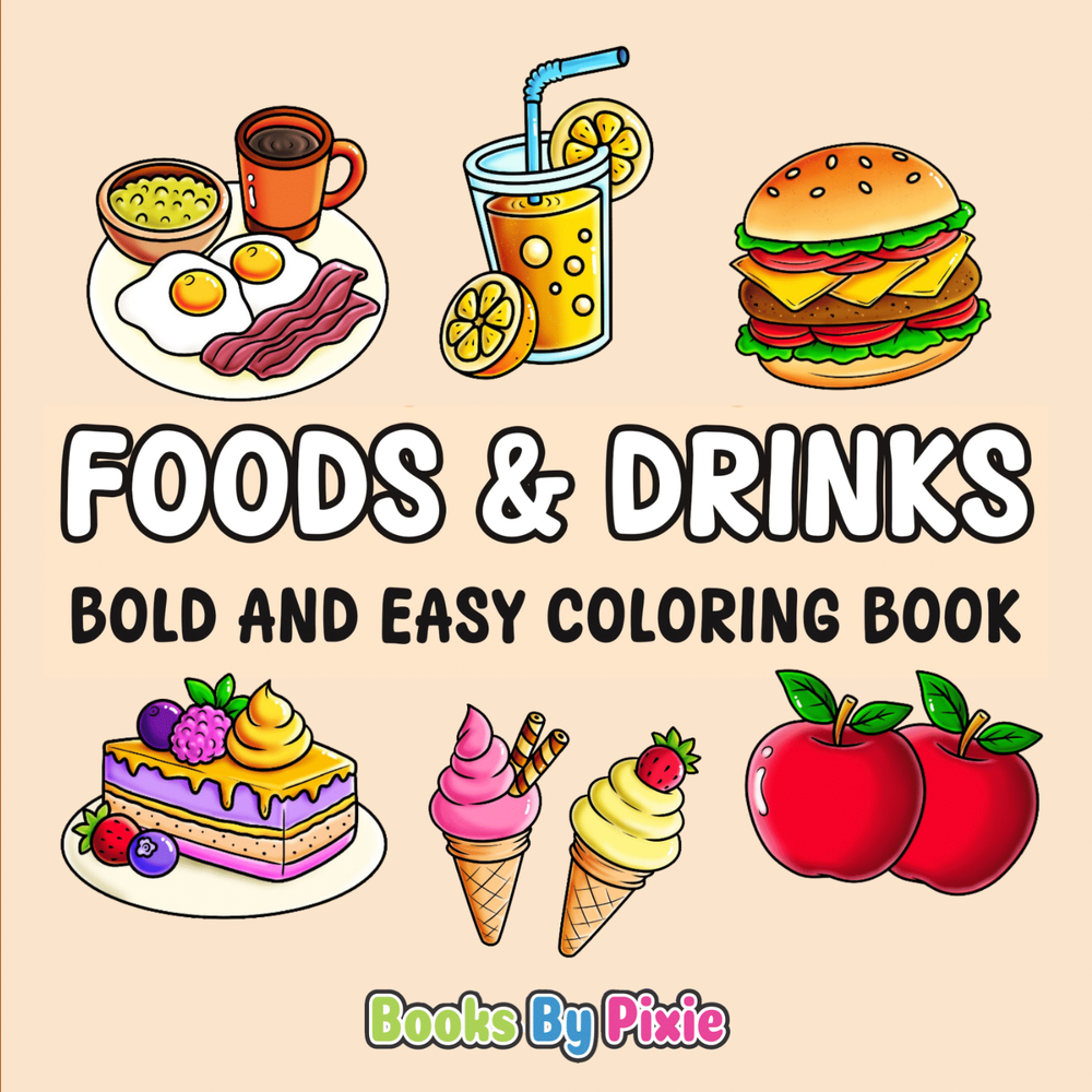 [Digital PDF & PNG] Food & Drinks: Bold & Easy Coloring book